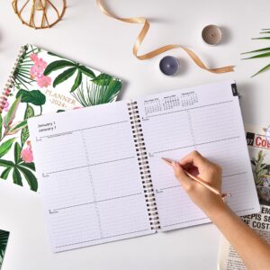 2024 Planner - Jan. 2024 - Dec. 2024, Planner 2024, 8" x 10", 2024 Planner Weekly and Monthly with Marked Tabs + Thick Paper + Contacts + Calendars + Holidays + Twin-Wire Binding - White Floral