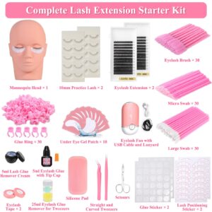 Lashes Kit for Beginner, Eyelash Extension Kit with Eye Lash Mannequin Head, Individual Lash Glue, Eyelash Remover, Fan, Extension Supplies Tools for Practice Training