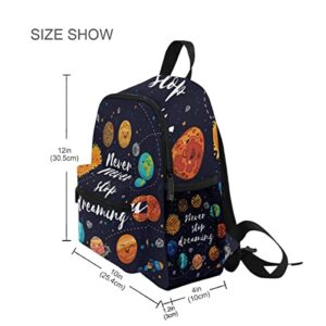 Pfrewn Cute Solar System Space Toddler Backpacks for Kids Never Stop Dreaming Preschool Schoolbag Backpack for Boys Mini Kindergarten Nursery Bag with Chest Strap