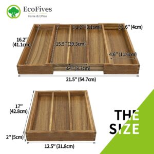 EcoFives Bamboo Drawer Utensil Organizer Expandable 7Slots + Acacia Silverware Organizer Adjustable 5 Slots