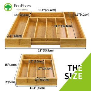 EcoFives Bamboo Drawer Utensil Organizer Expandable 7Slots + Acacia Silverware Organizer Adjustable 5 Slots