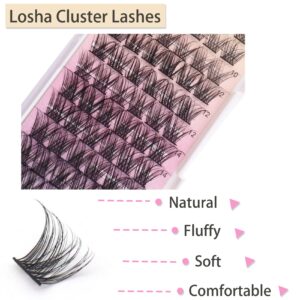 Losha Individual Lashes 72 Pcs Cluster Lashes Extension 8-16mm Mixed D Curl Lash Clusters Soft Thin Band DIY Eyelash Extensions Wispy False Eyelashes for Personal Makeup| B10-8-16mm