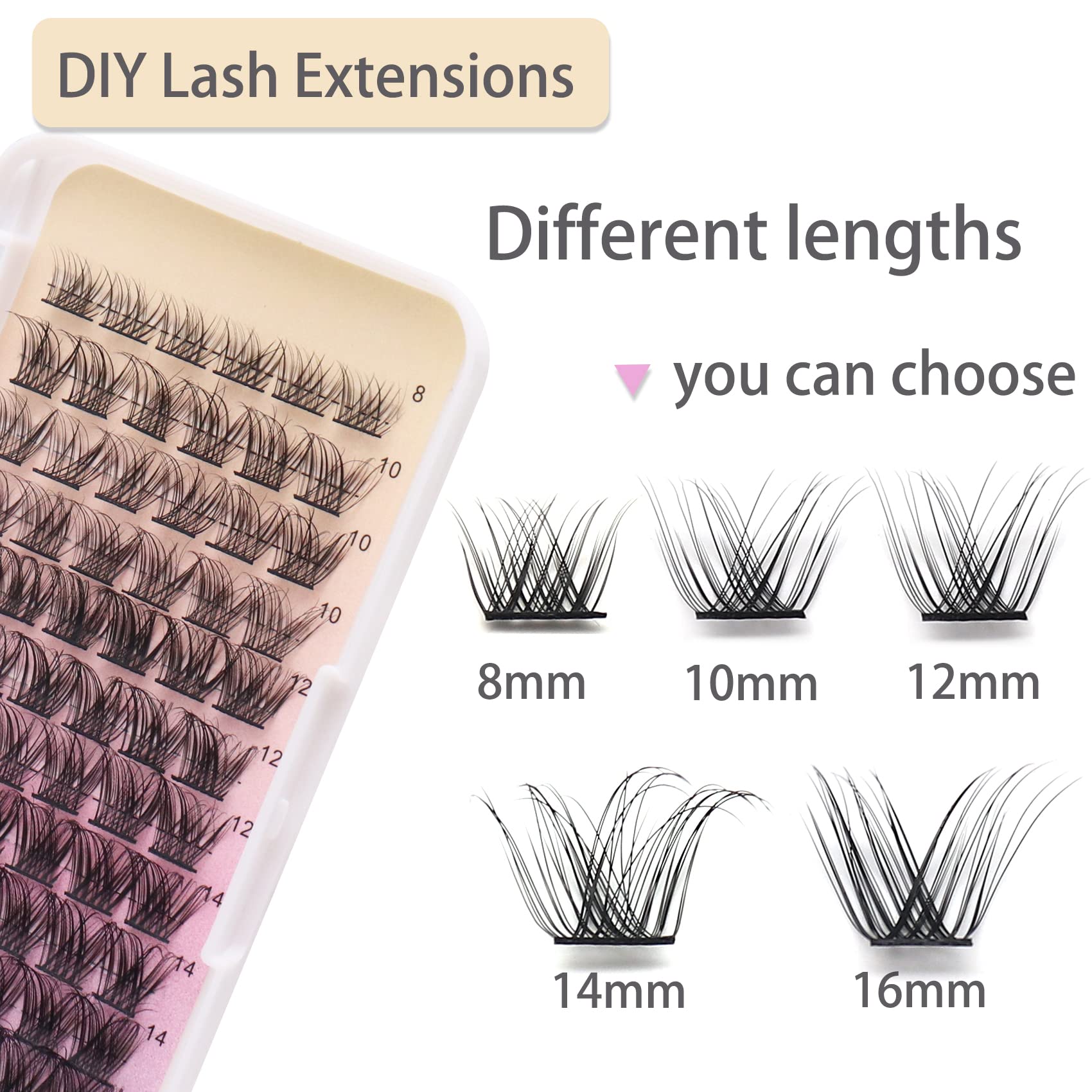 Losha Individual Lashes 72 Pcs Cluster Lashes Extension 8-16mm Mixed D Curl Lash Clusters Soft Thin Band DIY Eyelash Extensions Wispy False Eyelashes for Personal Makeup| B10-8-16mm