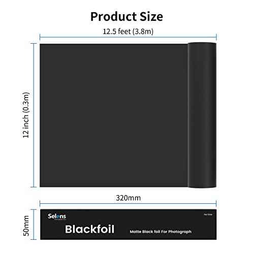 Selens Matte Cinefoil 12inch x 12.5feet Roll, Blcakfoil for Photograph Shaping Light & Masking Light Leaks