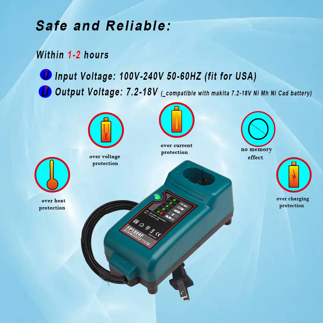 ANOPIW FP1804F Replace makita Battery Charger to Charge 7.2V-18V NI-MH & NI-CD Battery DC7100 / DC1410 / DC711 / DC9700 / DC9710...