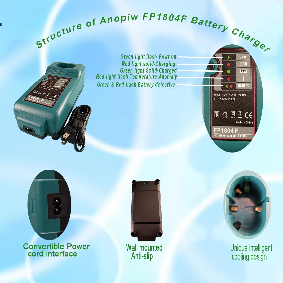 ANOPIW FP1804F Replace makita Battery Charger to Charge 7.2V-18V NI-MH & NI-CD Battery DC7100 / DC1410 / DC711 / DC9700 / DC9710...