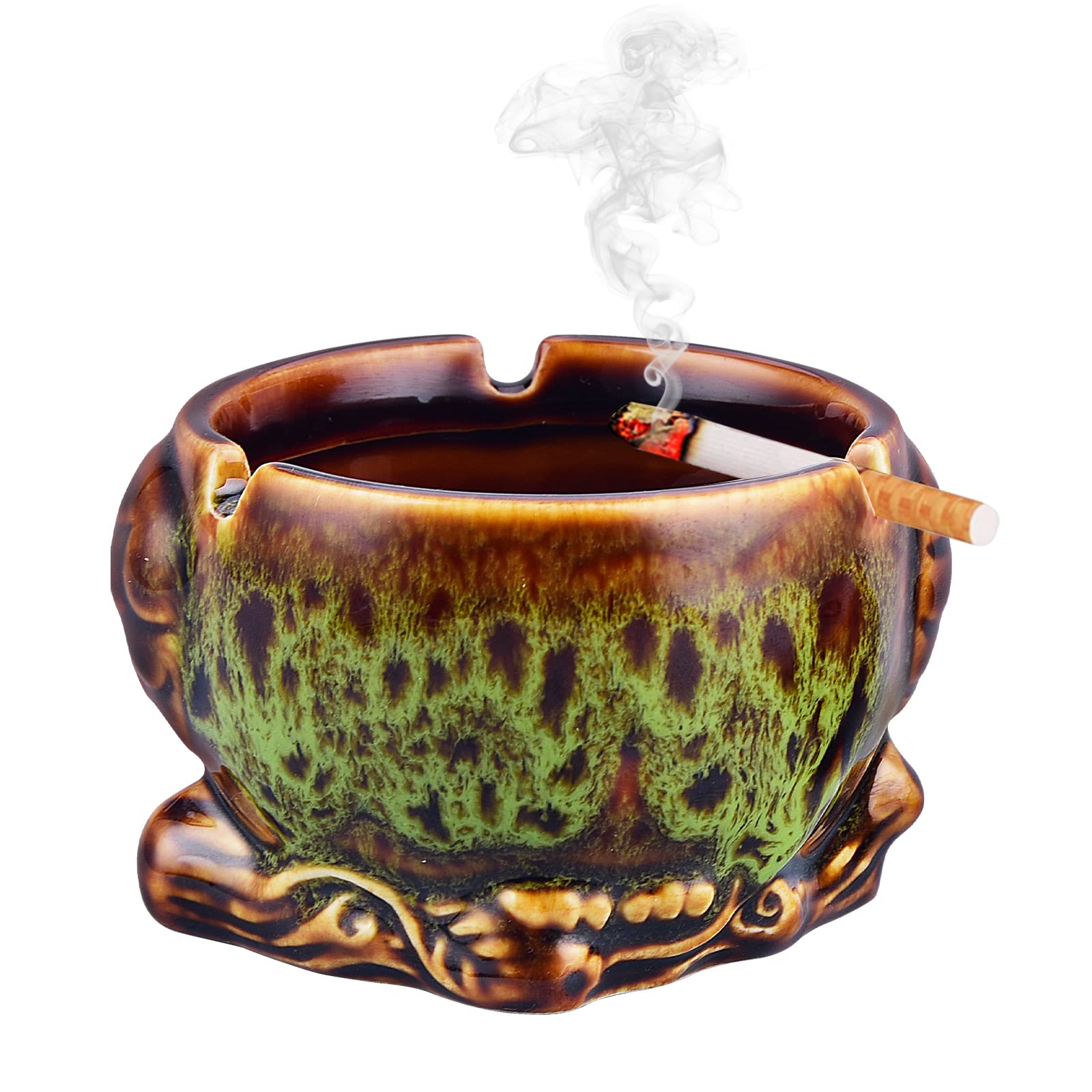 K COOL Ceramic Ashtray with Lid, Cigarettes Ashtrays for Outdoor Indoor, Owl Animal Outdoor Ashtray, Ash Holder for Smoker, Desktop Smoking Ash Tray for Home Office, Gift for Women Mother (Green)