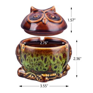 K COOL Ceramic Ashtray with Lid, Cigarettes Ashtrays for Outdoor Indoor, Owl Animal Outdoor Ashtray, Ash Holder for Smoker, Desktop Smoking Ash Tray for Home Office, Gift for Women Mother (Green)