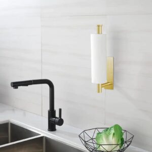 Paper Towel Holder - Eolax Under Cabinet Paper Towel Bar for Kitchen, Wall Mount Self Adhesive or Drilling Paper Towel Rack, 304 Stainless Steel (Gold)