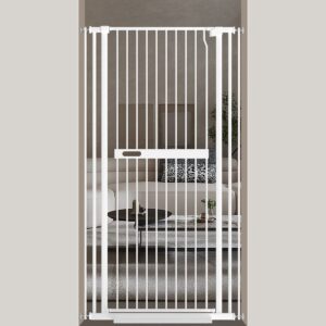 waowao 61.02" extra tall cat pet gate 30.11-33.07" wide pressure mounted walk through swing auto close safety white metal baby toddler kids child dog pet puppy cat for indoor stairs,doorways