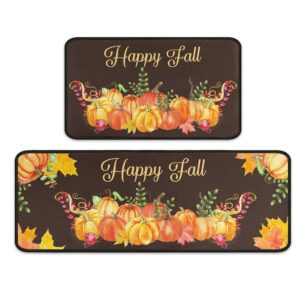 fall kitchen rugs, fall decorations for home pumpkin mats set of 2- non-slip autumn maple leaf floor mat- fall decor holiday runner for home seasonal harvest thanksgiving decor