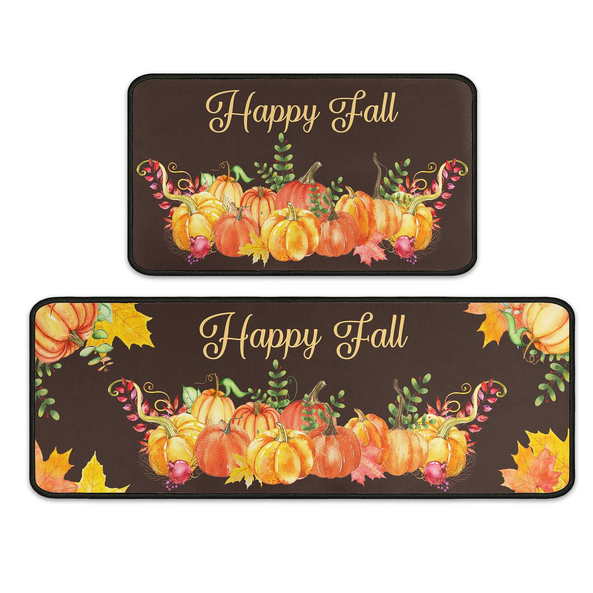 Fall Kitchen Rugs, Fall Decorations for Home Pumpkin Mats Set of 2- Non-Slip Autumn Maple Leaf Floor Mat- Fall Decor Holiday Runner for Home Seasonal Harvest Thanksgiving Decor