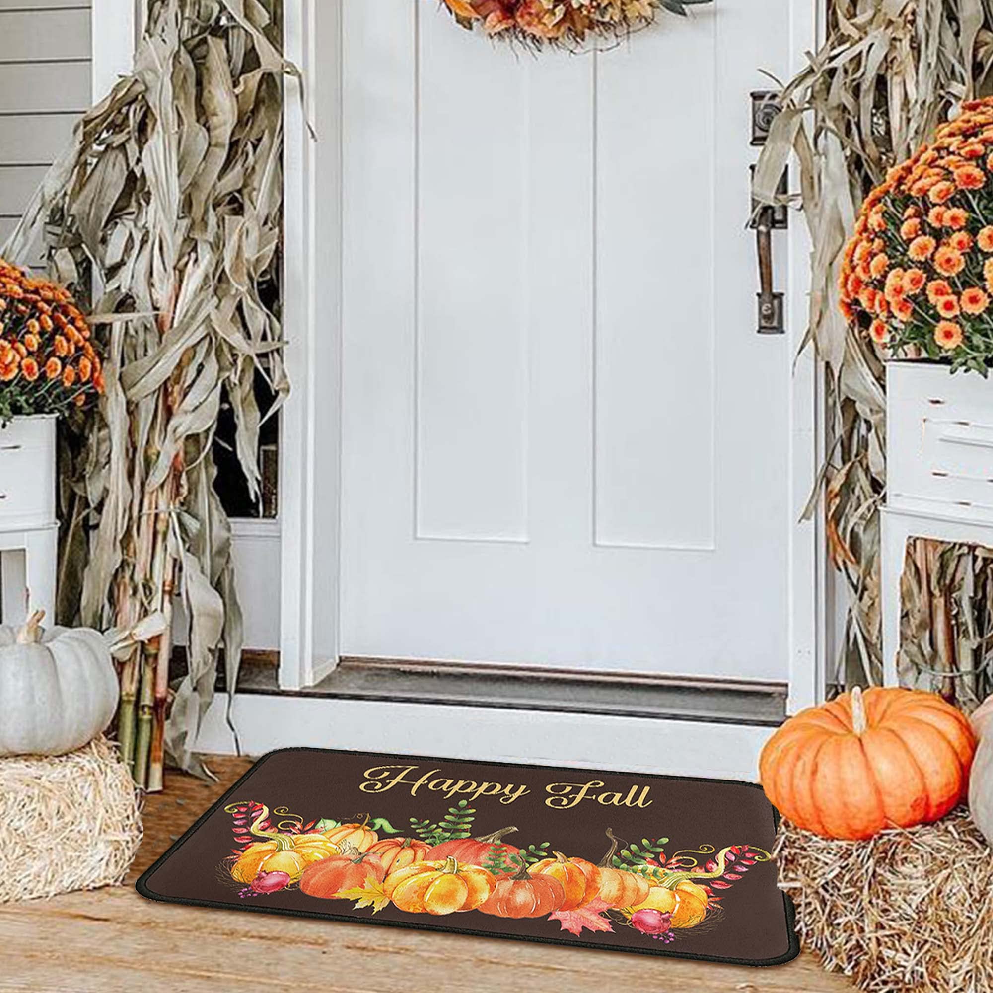 Fall Kitchen Rugs, Fall Decorations for Home Pumpkin Mats Set of 2- Non-Slip Autumn Maple Leaf Floor Mat- Fall Decor Holiday Runner for Home Seasonal Harvest Thanksgiving Decor