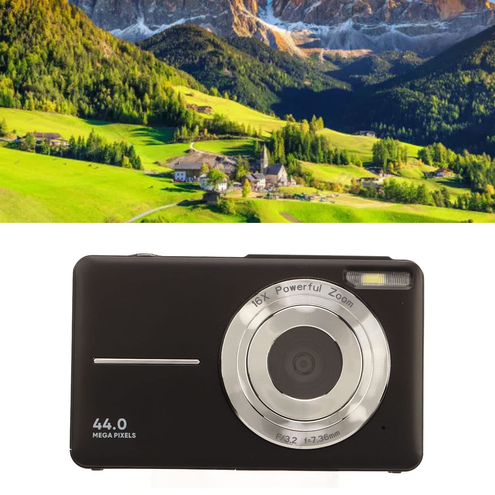 Pocket Digital Camera, 44MP 16X Zoom Autofocus Camera, Compact Portable Camera, 2.4 Inch IPS Display, Manually Focus for Travel, Wedding Ceremonies (Black)