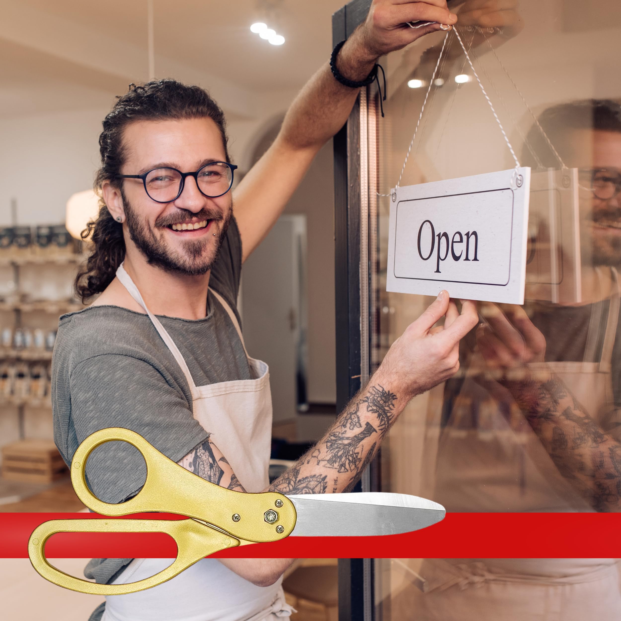 Gold Ribbon Cutting Ceremony Kit – 20 Inch Gold Giant Scissors Giants Ribbon Cutting Scissors with Red Ribbon Grand Opening Ribbon and Scissors for Special Events Inaugurations and Ceremonies