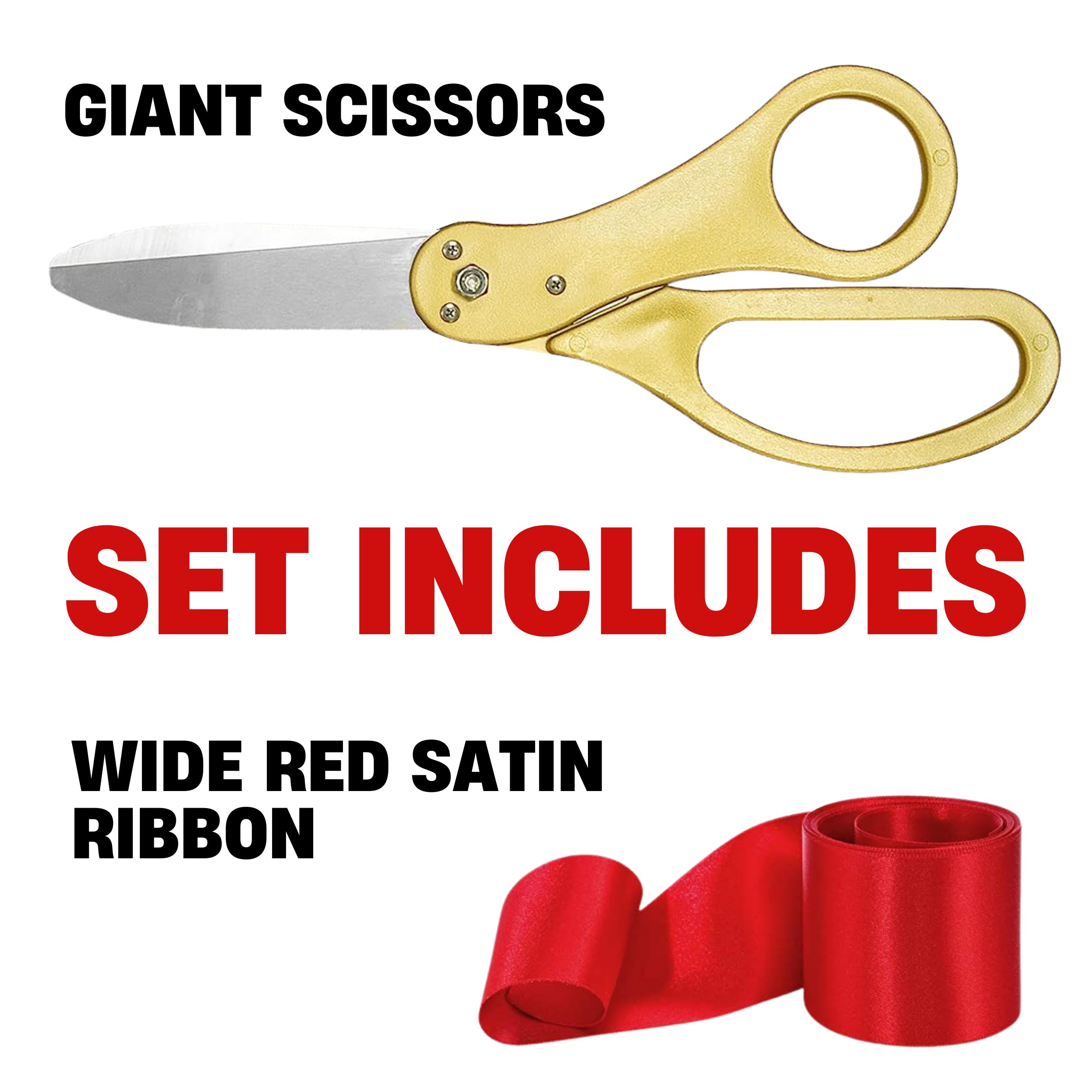 Gold Ribbon Cutting Ceremony Kit – 20 Inch Gold Giant Scissors Giants Ribbon Cutting Scissors with Red Ribbon Grand Opening Ribbon and Scissors for Special Events Inaugurations and Ceremonies