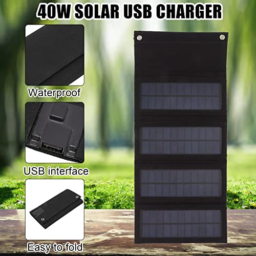 Zerodis 40W 4 Fold Solar Panel Charging Bag Folding Bag Foldable Monocrystalline Solar Generator and USB Devices Panel Charger for Outdoor Camping Travel (Black) Solar Panel Portable