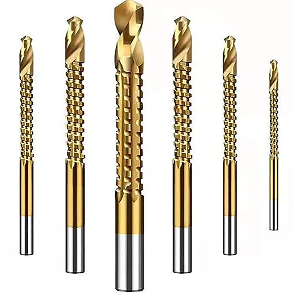 Serrated Twist Drill Bits, 6PcsTitanium Coated HSS Drill Bit(3-8mm) for Woodworking Wood Metal Plastic - Fast, Efficient, and Durable - Includes Serrated Grooving, Cutting, Drilling and More