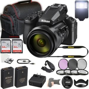 nikon coolpix p950 16mp 83x optical digital point and shoot camera + 128gb memory + case + filters + 3 piece filter kit + more (24pc bundle) (renewed)