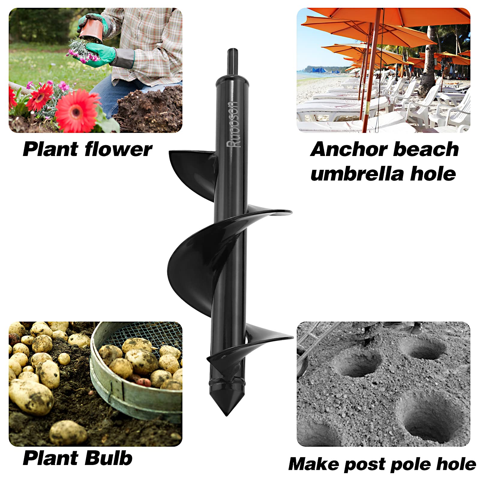 3Pcs Garden Drill Auger Planter, 1.6x9 +2x16.5 +3.2x11.8 in>Ruooson Spiral Drill Auger for Planting Flower Bulb Auger, Rapid Planter Digger for 3/8" Hex Drive Drill. (1.6x9 in+2x16.5 in+3.2x11.8 in)