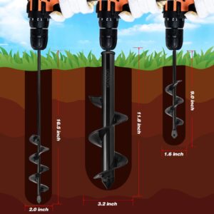 3Pcs Garden Drill Auger Planter, 1.6x9 +2x16.5 +3.2x11.8 in>Ruooson Spiral Drill Auger for Planting Flower Bulb Auger, Rapid Planter Digger for 3/8" Hex Drive Drill. (1.6x9 in+2x16.5 in+3.2x11.8 in)