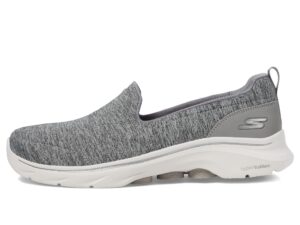 skechers women's go 7-meadow casual slip on walking sneaker, gray, 5.5