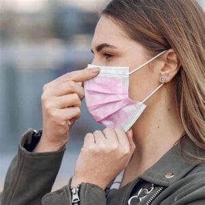 100PCS(2-Box) Cute Pink Disposable Earloop Face Masks for Adults,3-Ply Fabric (2-Layer Non-Woven,1-Layer Melt-Blown)w. Nose Clip,Anti-Dust,Water Proof,Single General Use (Other Color-Style Available).