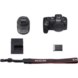 Canon EOS R8 Mirrorless Camera with RF 24-50mm f/4.5-6.3 is STM Lens (5803C012) + 64GB Memory Card + Bag + Charger + LPE17 Battery + Card Reader + Memory Wallet + Cleaning Kit (Renewed)