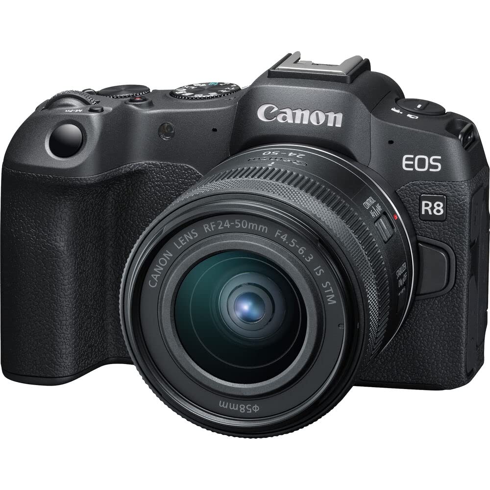 Canon EOS R8 Mirrorless Camera with RF 24-50mm f/4.5-6.3 is STM Lens (5803C012) + 64GB Memory Card + Bag + Charger + LPE17 Battery + Card Reader + Memory Wallet + Cleaning Kit (Renewed)