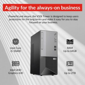 Lenovo V50t Gen 2 Business Tower Desktop, Intel Core i5-10400, 32GB RAM DDR4, 1TB PCIe M.2 SSD, DVD-RW, HDMI, RJ-45, Display Port, No Wi-Fi, Windows 11 Pro, Black