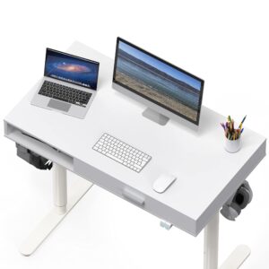 SHW Claire 40-Inch Height Adjustable Electric Standing Desk with Drawer, White