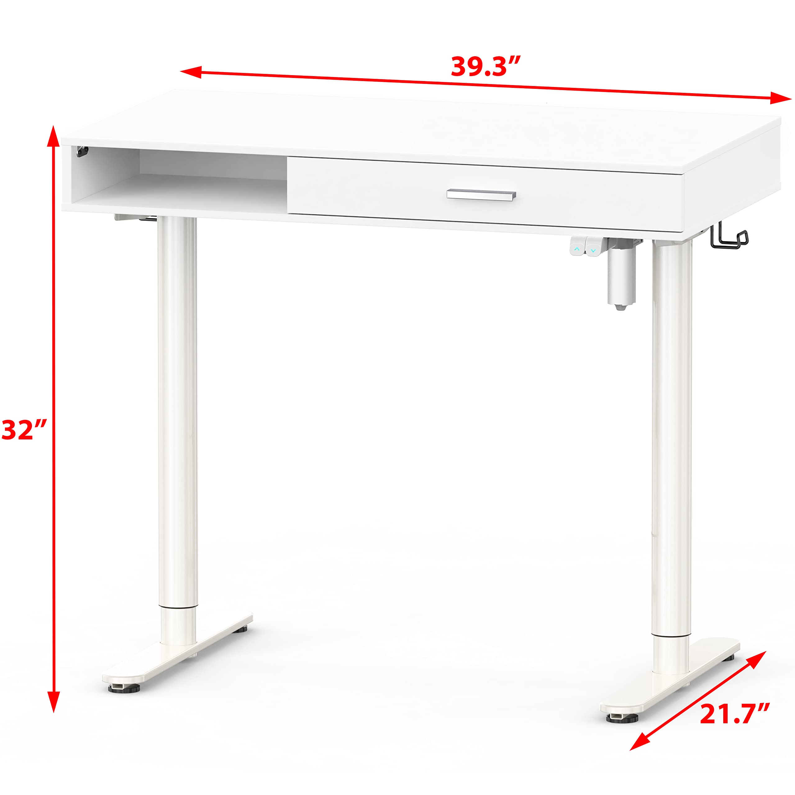 SHW Claire 40-Inch Height Adjustable Electric Standing Desk with Drawer, White