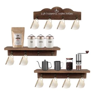 ismosm coffee cup holder coffee mug holder with sturdy hooks coffee bar accessories mug rack for farmhouse kitchen decorations, coffee station decor, mug organizer, mug display (distressed brown 3pcs)