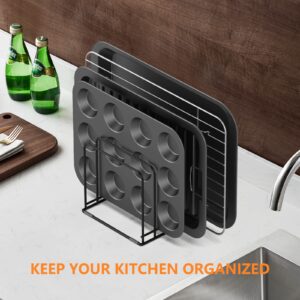 KORRTFID Kitchen Cabinet Organizer, Steel Cookware Holder, Divided Holder with 5 Slots for Skillets Baking Tray and Chopping Board Rack - Baking Pan Holder Storage (1 PC)