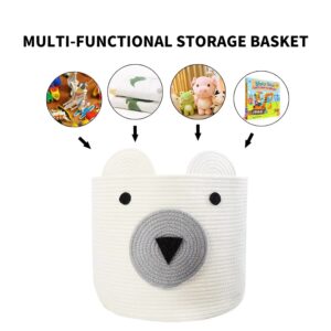 Homearda Cotton Rope Basket,Baby Hamper,Cute Bear Basket,Storage Basket ,Woven Laundry Hamper,Toy Storage Bin,Gifts – Pet or Baby Gift Baskets- White-12 x 10 - easy to reshape