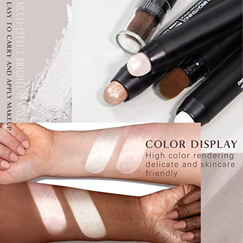 NewBang 2PCS Eyeshadow Stick,Champagne White Shimmer Eye Shadow Pencil Brightener Inner Corner Eye Liner Crayon Highlighter Cream Metallic Waterproof Longlasting Lying Silkworm Makeup with Brush Set