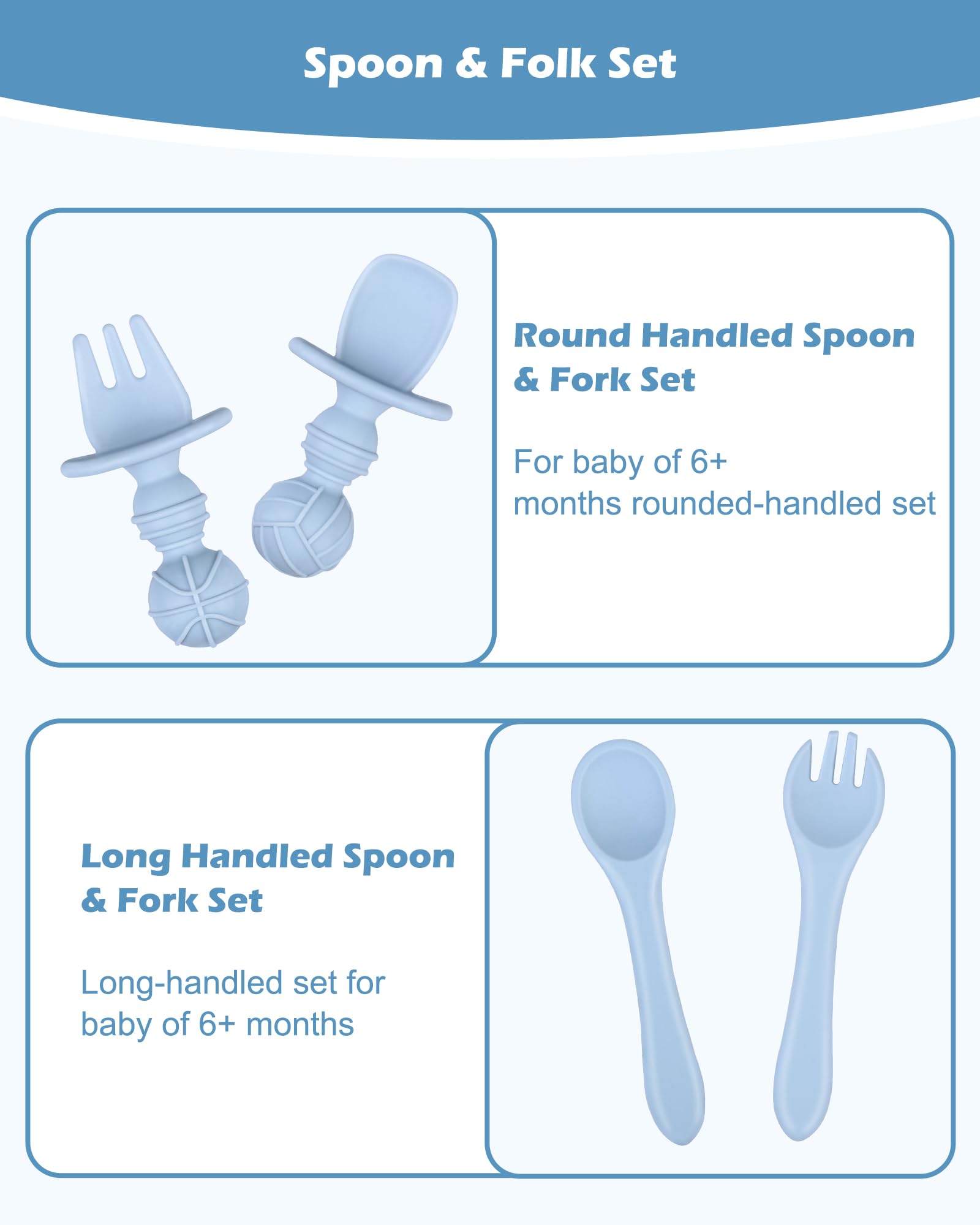 OFUN 8 Pack Silicone Toddler Feeding Set, Baby Led Weaning Supplies with Adjustable Bib, Divided Suction Plate, Bowl and a Sippy Cup, with 2 Spoon, 2 Folk, Eating Utensil for 6+ Months