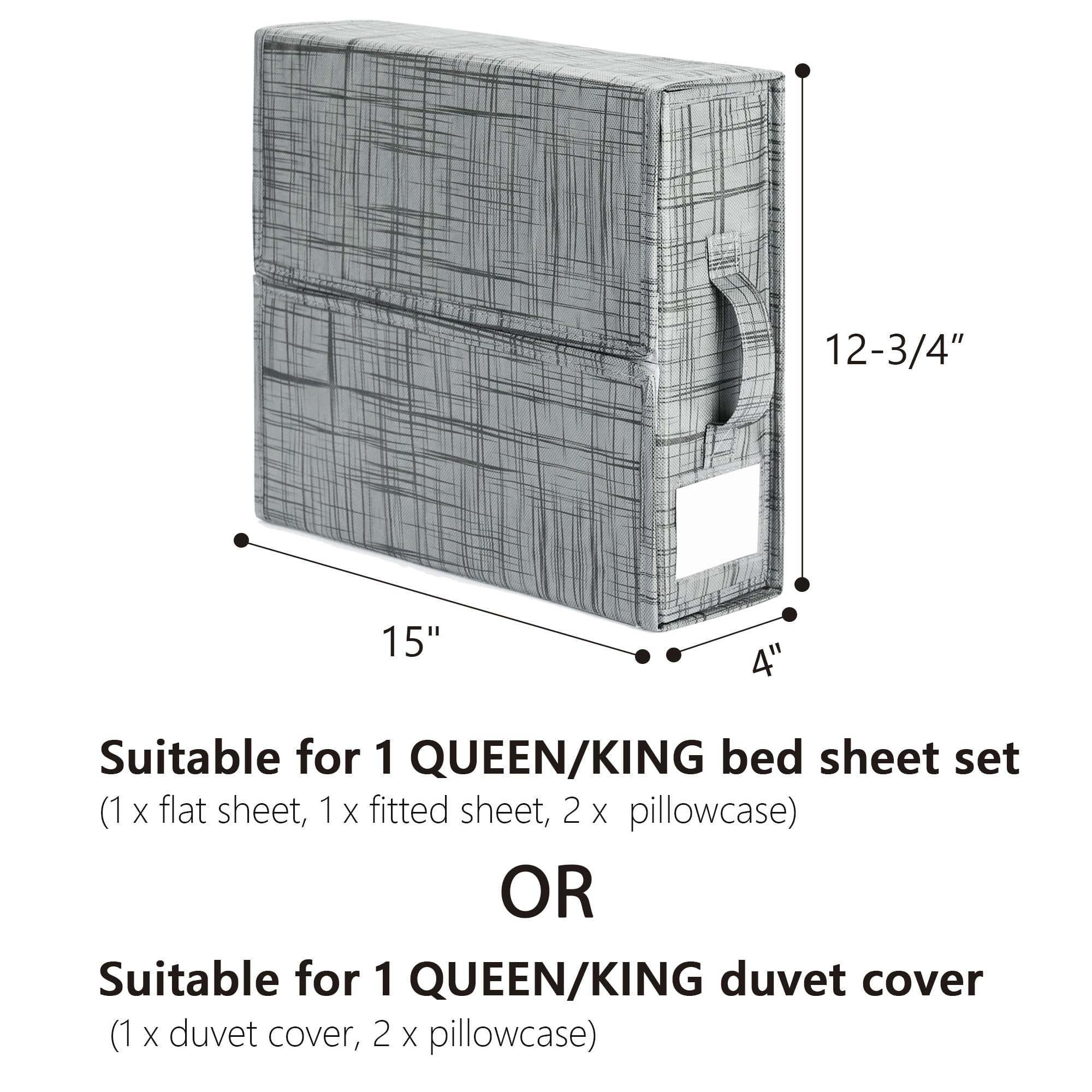 SheetCube 4 Pack Bed Sheet Organizers and Storage, Foldable Bedding Storage Box Container with Window and Label, Linen Closet Organizer Folder for Blanket, Duvet Cover Set, Bed Sheet Set - Grey