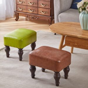 PU Leather Upholstered Rectangular Footstool with Solid Wood Legs, High Resilience Foam, Strong Load Capacity, Living Room, Bedroom, Rest Seat, Sofa, Dining Room high Capacity