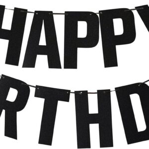 Black Happy Birthday Banner, Prestrung Glitter Happy Birthday Sign for Men Birthday Party Decorations