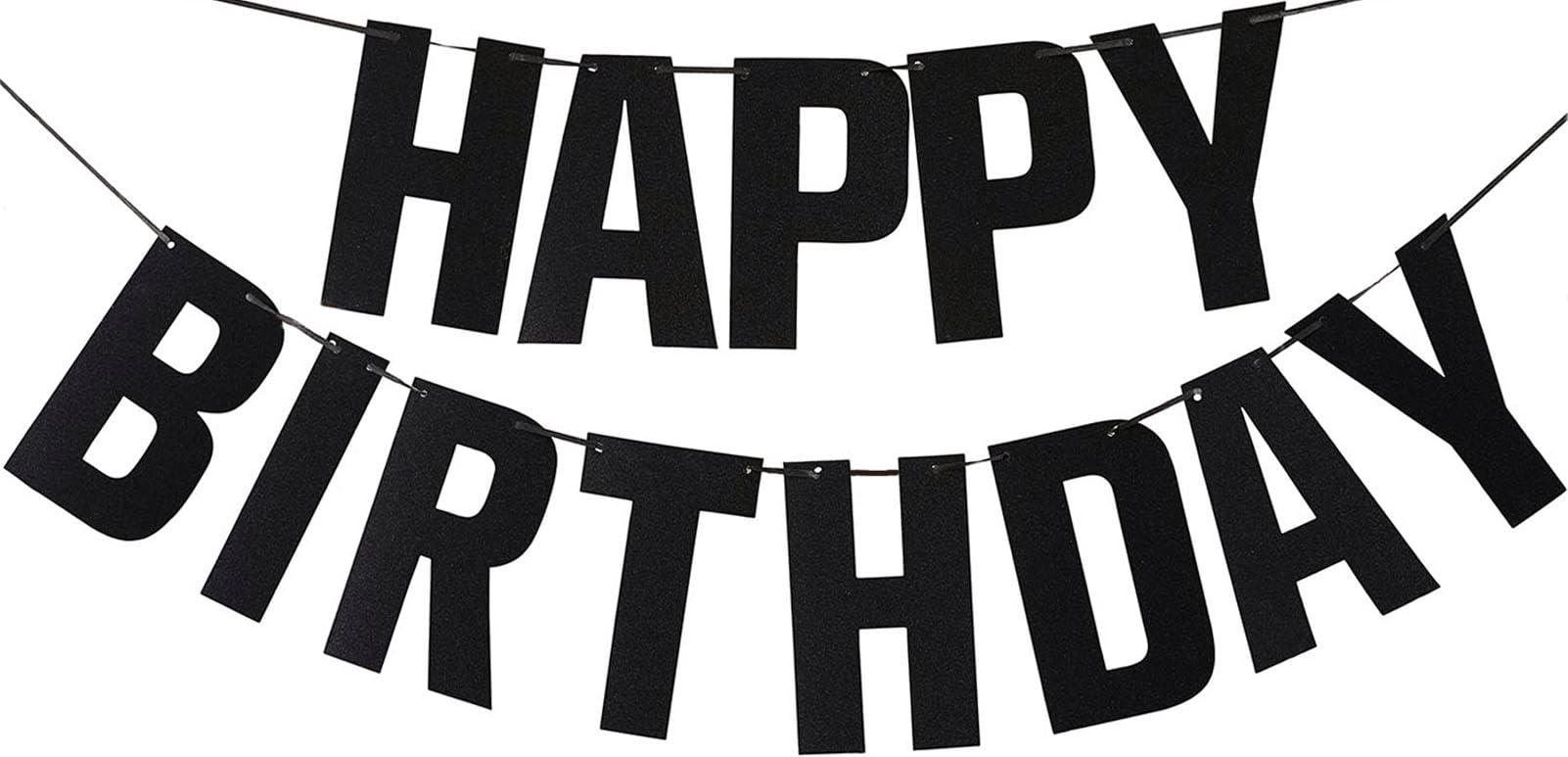 Black Happy Birthday Banner, Prestrung Glitter Happy Birthday Sign for Men Birthday Party Decorations