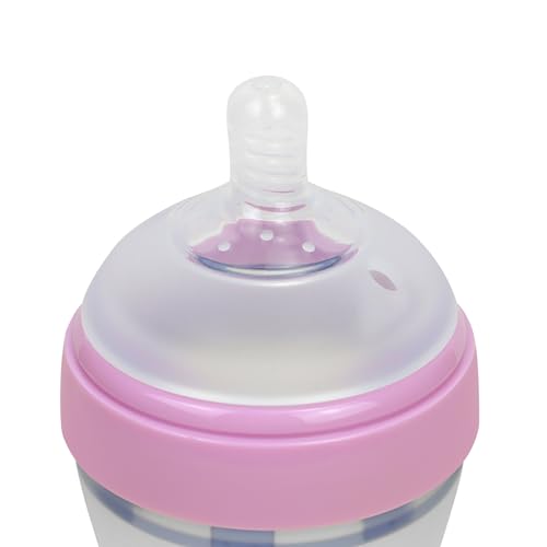 Soft Silicone Baby Feeding Bottle | Anti-Colic, Slow-Flow Nipples, Balanced Base, Natural Shape for Natural Latching and Holding, Easy to Clean, 2-Pack (6 oz, Pink)