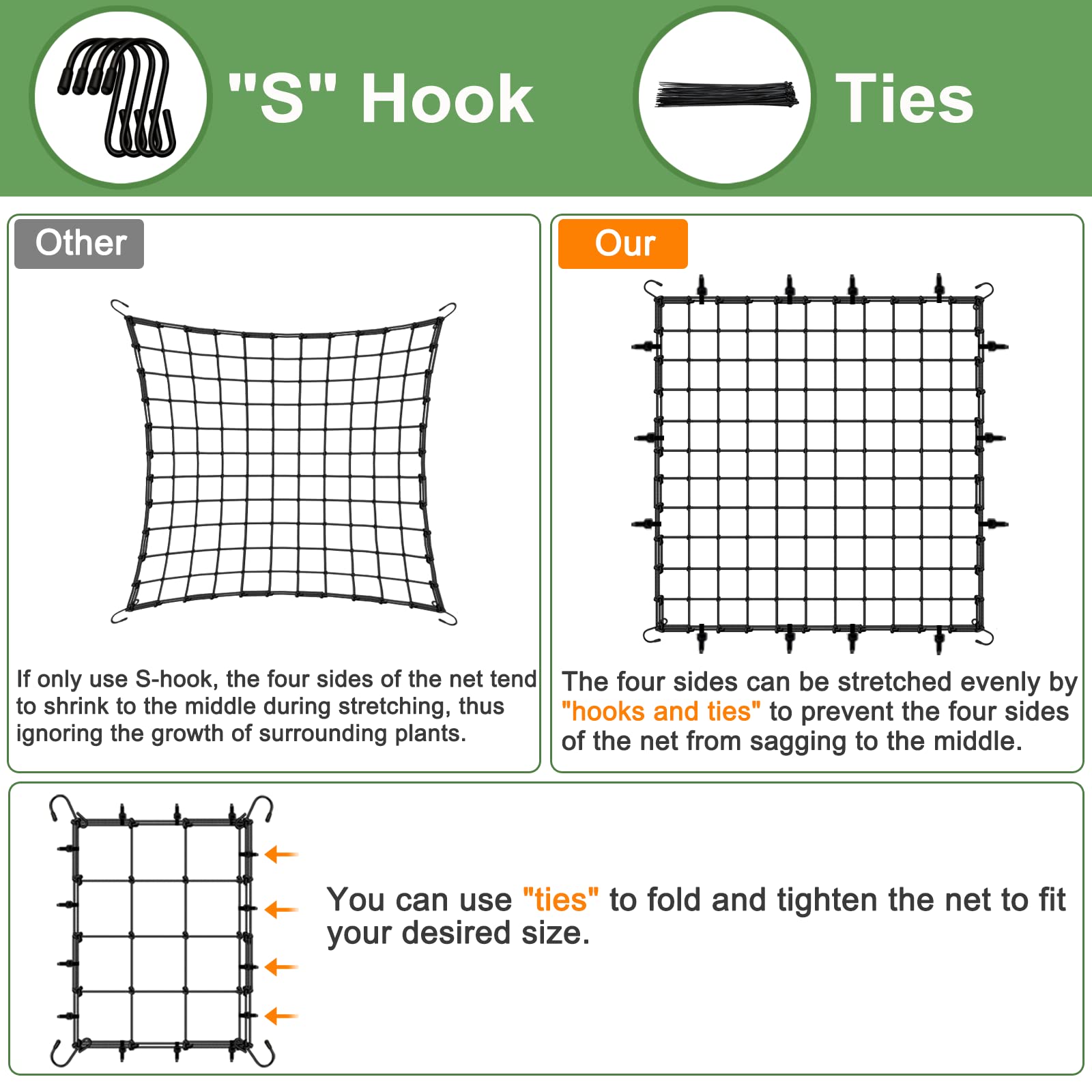 BSTPCOO Scrog net 4x4 Trellis Net for Grow Tent,Heavy Duty Elastic Trellis Net with Hooks for Indoor Plant Growing Tents Garden Plant Net