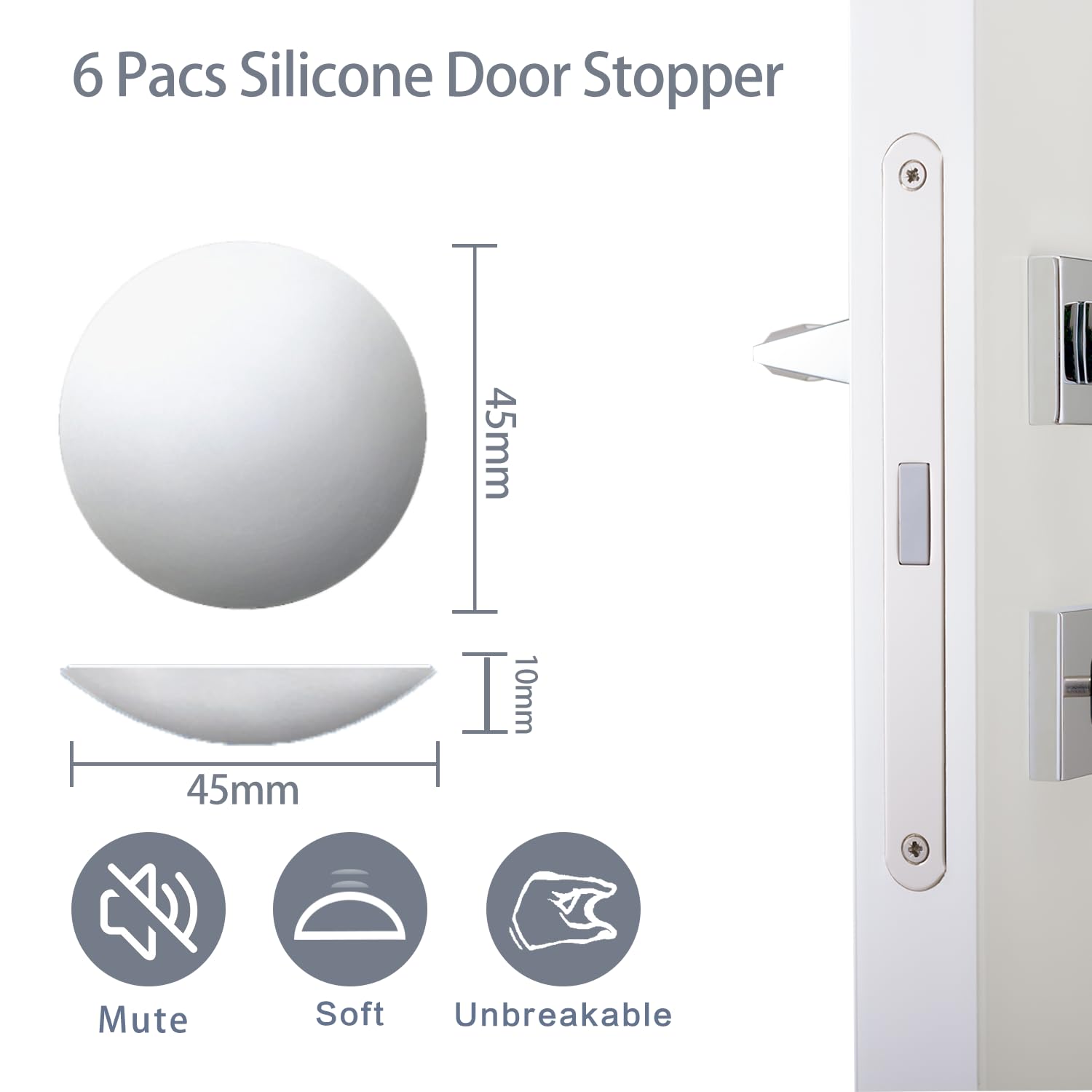 Door Knob Wall Protector 6pcs, Door Stopper Wall Protector with Strong Self Adhesive, Soft Silencer Door Bumpers for Home and Office