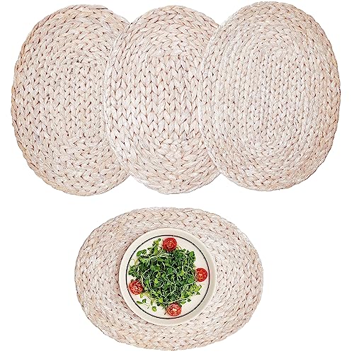 Oval Water Hyacinth Placemats 15.75 x 12 inch Set of 4, White Woven Placemat, Handmade Farmhouse Placemats, Rustic Table Placemat for Dining, Kitchen, Home Decor, Heat Resistant Non-Slip (White)