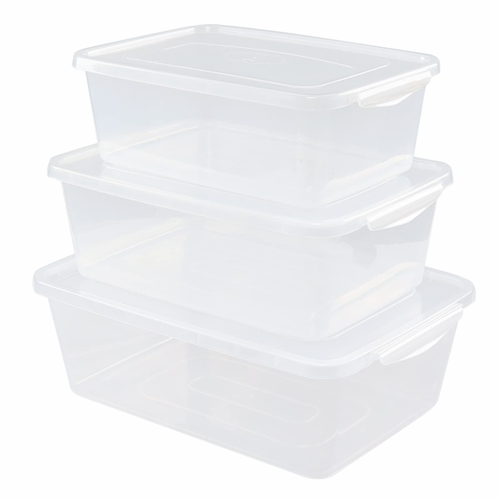 Ggbin 3 Pack Plastic Storage Box with Lid, Clear Oraganzing Bin, Mixed Size, F