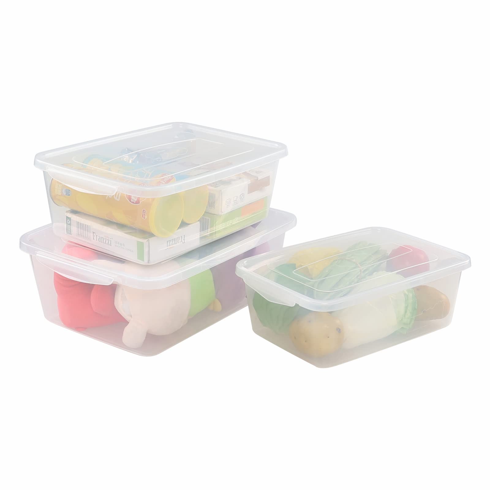 Ggbin 3 Pack Plastic Storage Box with Lid, Clear Oraganzing Bin, Mixed Size, F