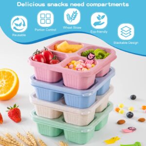 T TRIPLOG Bento Snack Boxes, Reusable 4 Compartments Food Containers for School, Work and Travel, Stackable Set of 4