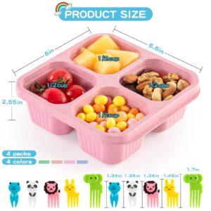 T TRIPLOG Bento Snack Boxes, Reusable 4 Compartments Food Containers for School, Work and Travel, Stackable Set of 4