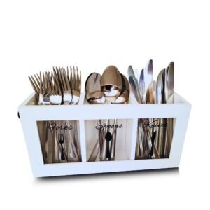 eden & rose home wooden cutlery caddy (white)